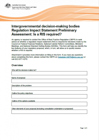 Intergovernmental decision-making bodies Preliminary Assessment Form ...