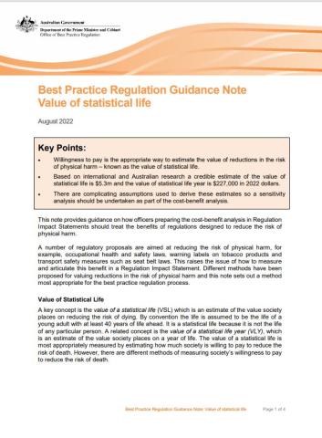 Value of statistical life | The Office of Impact Analysis