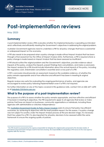 Post-implementation reviews | The Office of Impact Analysis