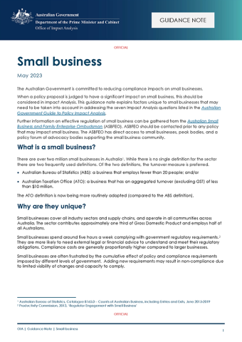 Impacts on Small Businesses | The Office of Impact Analysis