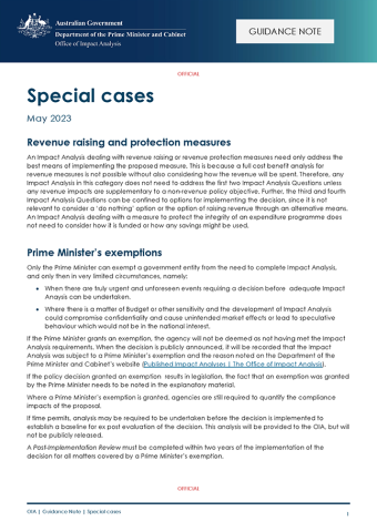 Special cases | The Office of Impact Analysis