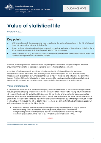 Value of statistical life | The Office of Impact Analysis
