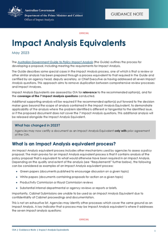 Impact Analysis Equivalents | The Office of Impact Analysis