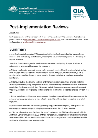 Post-implementation reviews | The Office of Impact Analysis