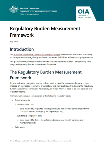 Regulatory Burden Measurement Framework | The Office of Impact Analysis