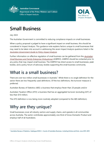 Impacts on Small Businesses | The Office of Impact Analysis