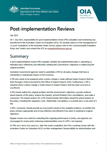 Post-implementation reviews | The Office of Impact Analysis